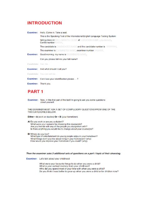 Speaking Test Examiner Script Pdf