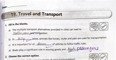 Grade Subject E V S Ch Travel And Transport Workbook