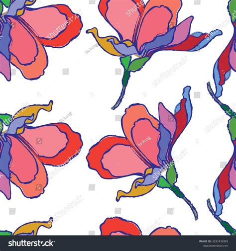 Seamless Fabric Floral Line Pattern Vector Stock Vector Royalty Free 2221432881 Shutterstock
