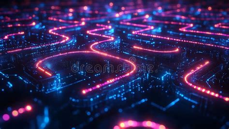 Abstract Technology Background With Glowing Neon Lines And Dots For Digital Network Concept