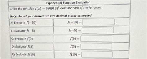 Solved Exponential Function Evaluationgiven The Function