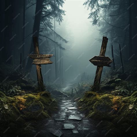 premium ai image path splitting into two in a foggy forest 3d