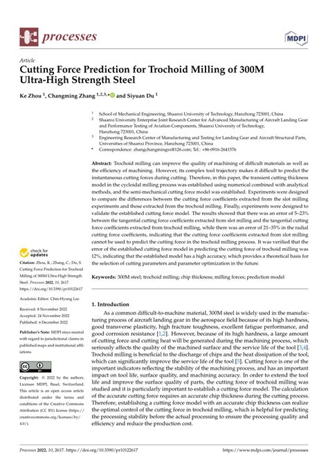 pdf cutting force prediction for trochoid milling of 300m ultra high