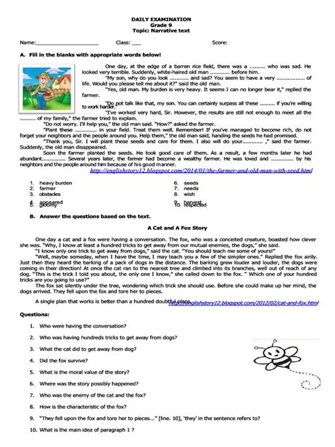 Pdf Narrative Text Exercise 1 Reading Comprehension Exercises Compress