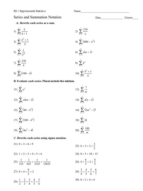 Activity 1 Summation Notation Pdf Mathematics Mathematical Notation