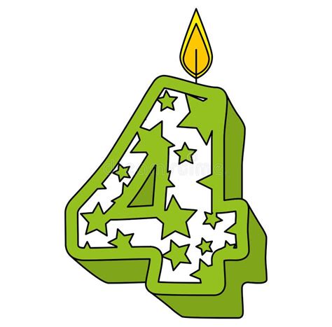 Cute Number Four Candle With Stars Pattern Stock Illustration