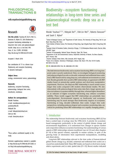 Pdf Biodiversity Ecosystem Functioning Relationships In Long Term Time Series And