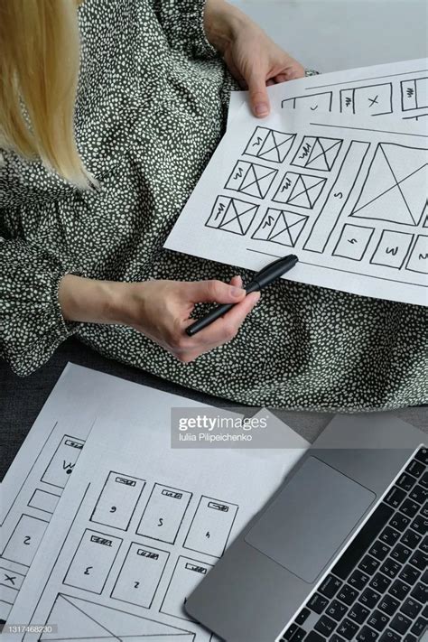 woman designer create website design wireframe sketch prototype