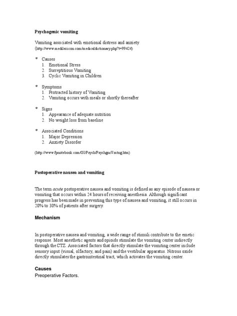 Psychogenic Vomiting Pdf Nausea Vomiting