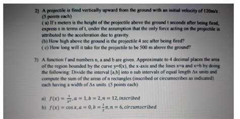solved 2 a projectile is fired vertically upward from the