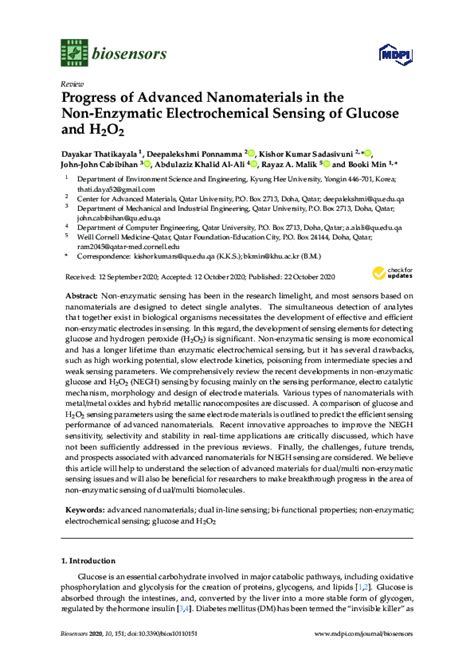 Pdf Progress Of Advanced Nanomaterials In The Non Enzymatic