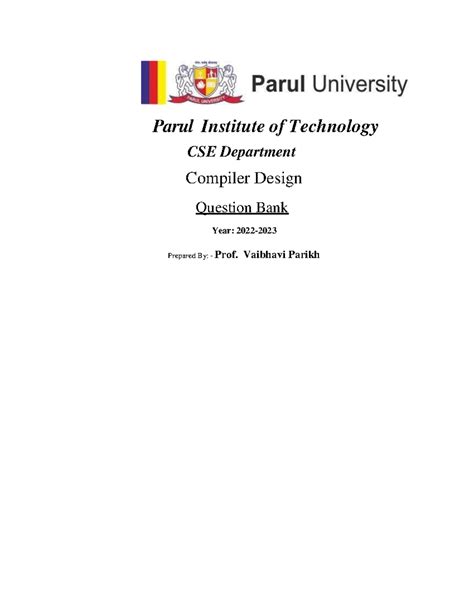 Compiler Design Quetion Bank Parul Institute Of Technology Cse