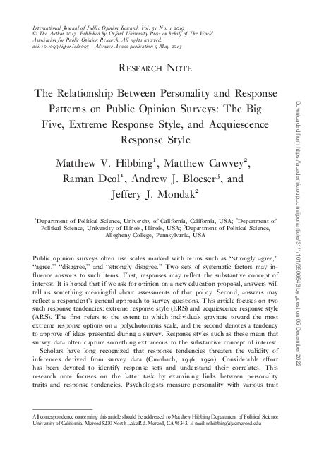 Pdf The Relationship Between Personality And Response Patterns On Public Opinion Surveys The