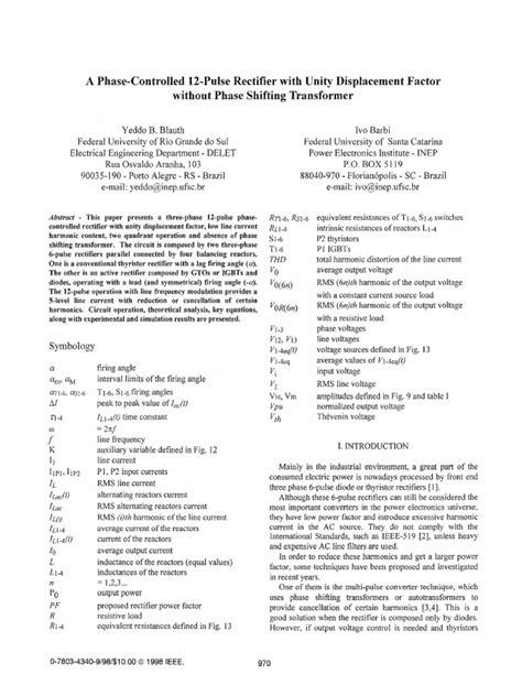 A Phase Controlled 12 Pulse Rectifier Wi Pdf Rectifier Power