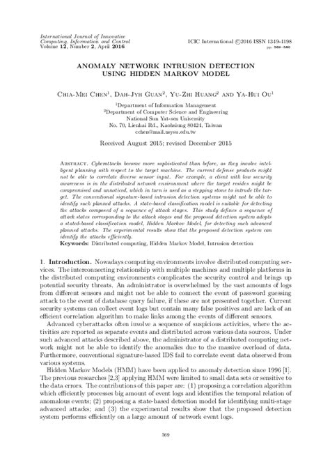 Pdf Anomaly Network Intrusion Detection Using Hidden Markov Model