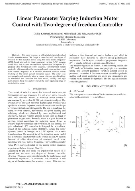 Pdf Linear Parameter Varying Induction Motor Control With Two Degree
