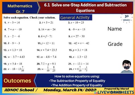 6 1 Solving One Step Equation Worksheet Live Worksheets