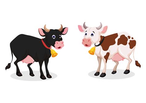 Two Different Colored Cows Isolated On White Background Cartoon Cow