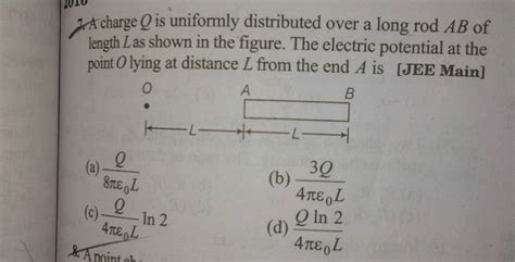 a charge q is uniformly distributed over a long rod ab of length l as