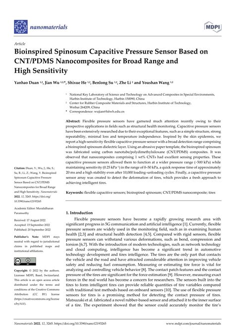 Pdf Bioinspired Spinosum Capacitive Pressure Sensor Based On Cntpdms