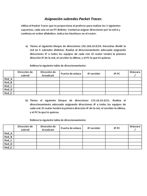 Direcccionamiento Ip Packet Tracer Subnetting Pdf Dirección Ip Transmisión De Datos