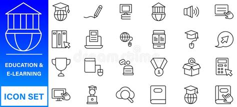 E Learning Online Education Elements Minimal Thin Line Web Icon Set