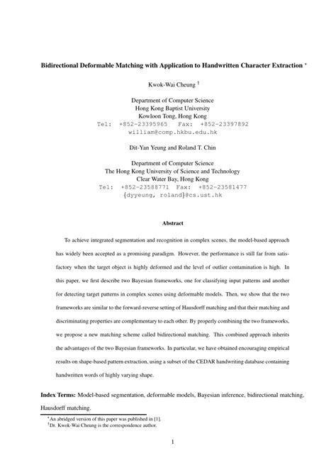 Pdf Bidirectional Deformable Matching With Application To Handwritten