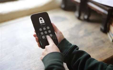 Device Secure Access Concept Woman Accessing Smartphone With Pin Code