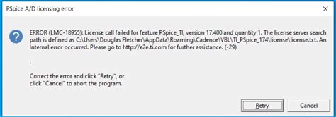 Pspice For Ti Lmc 18955 License Call Failed Simulation Hardware And System Design Tools Forum