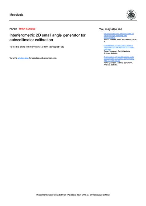 Pdf Interferometric 2d Small Angle Generator For Autocollimator Calibration