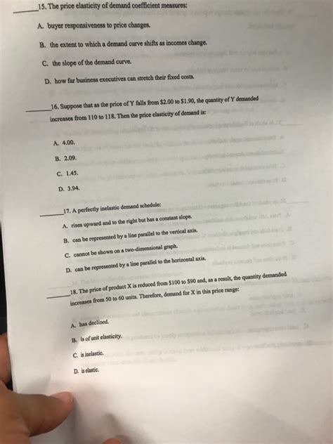 Solved 15 The Price Elasticity Of Demand Coefficient