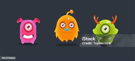 귀여운 재미 있는 다채로운 괴물 재미 있는 외계인 비디오 컴퓨터 게임 벡터 일러스트 레이 션에 대 한 게임 사용자 인터페이스 요소 Brand Name Video Game에