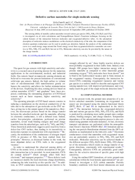 Pdf Defective Carbon Nanotubes For Single Molecule Sensing