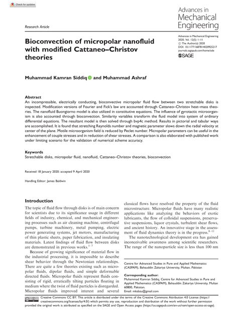 Pdf Bioconvection Of Micropolar Nanofluid With Modified Cattaneo