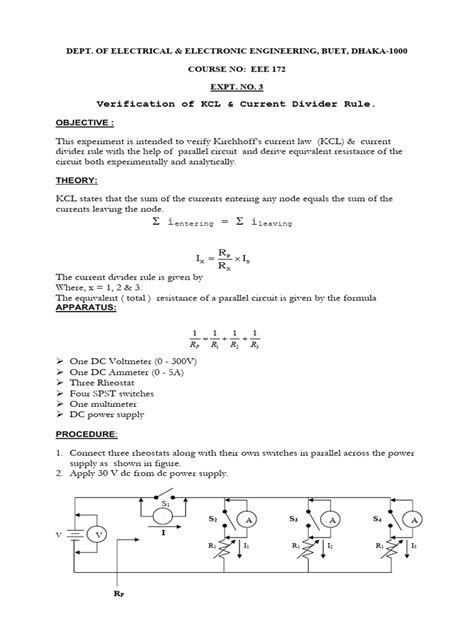 Verification Of Kcl And Current Divider Rule Pdf Series And Parallel Circuits Electrical