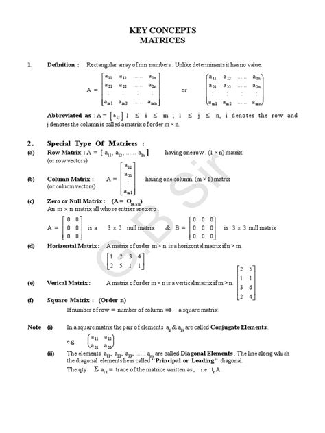 G B Sir Key Concepts Matrices Pdf Matrix Mathematics Determinant
