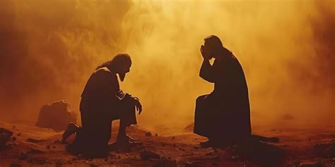 Digital Depiction Of Jesus Being Tempted By Satan In The Judean Desert