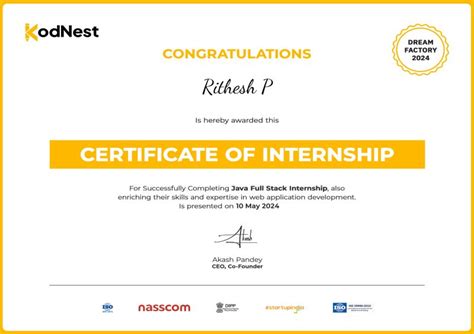 Rithesh Parameswaran On Linkedin Internship Java Dreamfactory2024