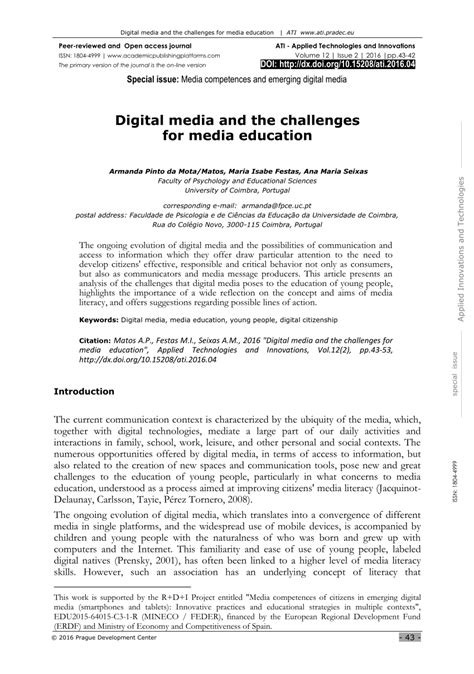 Pdf Digital Media And The Challenges For Media Education