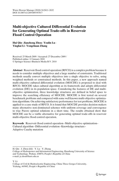 Pdf Multi Objective Cultured Differential Evolution For Generating Optimal Trade Offs In