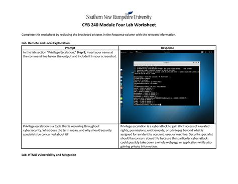 CYB Module Four Lab Worksheet CYB Module Four Lab Worksheet Complete This Worksheet By