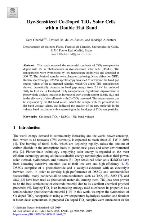Pdf Dye Sensitized Cu Doped Tio2 Solar Cells With A Double Flat Band Special Issue On Data