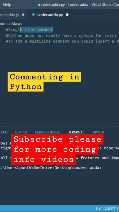 Commenting In Js Commenting In Python Shorts Codingshorts