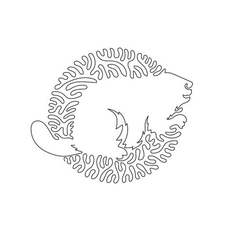 Single Curly One Line Drawing Of Cute Beaver Abstract Art In Circle