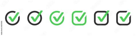 Green Check Mark Icon Check Box Icon Set Circle And Square Tick Box Symbol In Green With