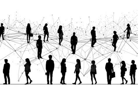 Silhouettes Of People Interconnected By Digital Network Lines And Dots