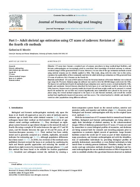 pdf part i adult skeletal age estimation using ct scans of cadavers