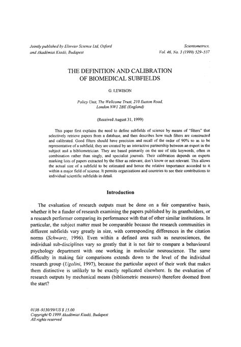 pdf the definition of biomedical research subfields with title