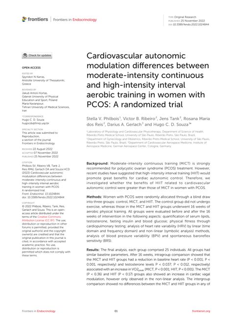 Pdf Cardiovascular Autonomic Modulation Differences Between Moderate Intensity Continuous And