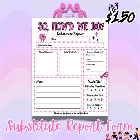 Substitute Report Form Cute And Easy Daily Feedback Sheet For Sub Plans